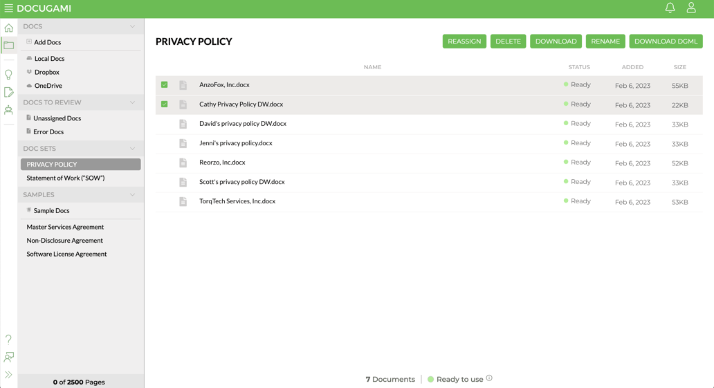 Working with the Doc Sets View